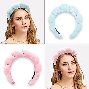 R.S LUXURY Makeup Headband for Washing Face or Facial, Set of 2 Skincare Headbands, Terry Cloth Headband Pink & Blue Spa sponge Headband Combo Package - Headband for makeup Clearance makeup