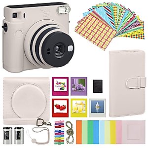 Instax Square SQ1 Instant Camera Chalk White with Carrying Case + Accessories Bundle, Photo Album, Assorted Frames + More