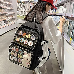 Kawaii Backpack Cute Ita Bag Large School Pink Ita Backpack for Pin Display Women Girl (Black)