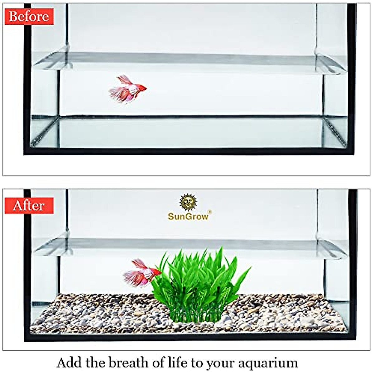 SunGrow Artificial Aquarium Plants for Aquatic Pets, Realistic Green Plants with Ceramic Base, Fish Tank Decorations & Home Decor, 10Pcs/Pack