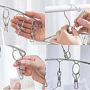 Mokife Sock Drying Racks Stainless Steel, 3 Pack Underwear Dryer with 8 Clips Swivel Laundry Hanger with Windproof Hook for Hanging Towels Bras Gloves Baby Clothes Indoor Outdoor