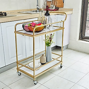 FLYIFE Movable Hand Trucks Dining Cart Hotel Shower Room Cart Restaurant Drink Cart Tea Cart Showroom Living Room Home Mobile Car/Marble Panel/69X35X82Cm