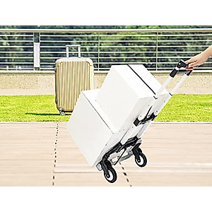 Folding Hand Truck and Personal Dolly, 165lbs Capacity Aluminium Portable Folding Hand Cart with Rubber Wheels and 2 Bungee Cord, Ideal for Home, Auto, Moving, Office, Travel