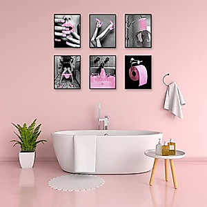 SIKYUCOR Fashion Wall Art Bathroom Wall Decor Prints Pink Glam Glitter Tissue Canvas Posters Photos Bathroom Pictures Artwork Black and White Modern Women Funny Bathroom (Pink, 8"x10" UNFRAMED)