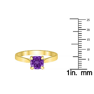 Square Princess Cut 6MM Amethyst Solitaire Ring in 10K Yellow Gold