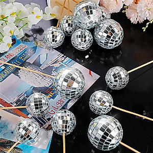 Disco Ball Cake Toppers, 20pcs 1970s Disco Ball Cake Decorations Cupcake Toppers Cake Picks for Birthday Disco Theme 70s Party Supplies(Silver)