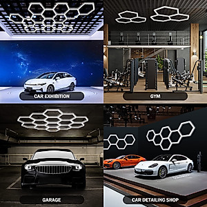 MODERN Hexagon LED Garage Light, Super Bright 105W 12600LM 65000K Daylight White LED Car Garage Light, 3 Hexagonal Grids for Garage, Shopping Mall, Workshop and Car Detailing etc.