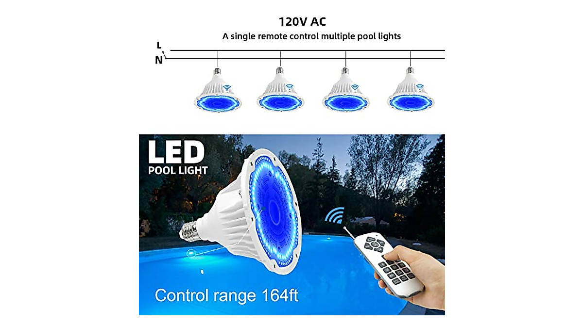 RGBW Pool Lights with Remote Control - 120V Underwater LED Bulb