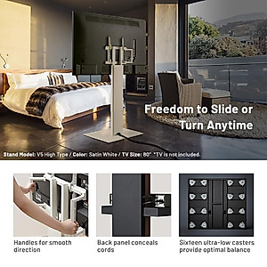 WALL V5 Low Type | Japanese Rolling Portable Free-Standing 32-80 Inch Universal TV Stand with Concealed Caster Wheels | Satin White