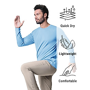 KEFITEVD Men Long Sleeve T Shirts Outdoor Summer Shirts Sun Shirts UV Protection Long Sleeve Rash Guard UPF 50+ Casual Hiking T-Shirt Top Blue