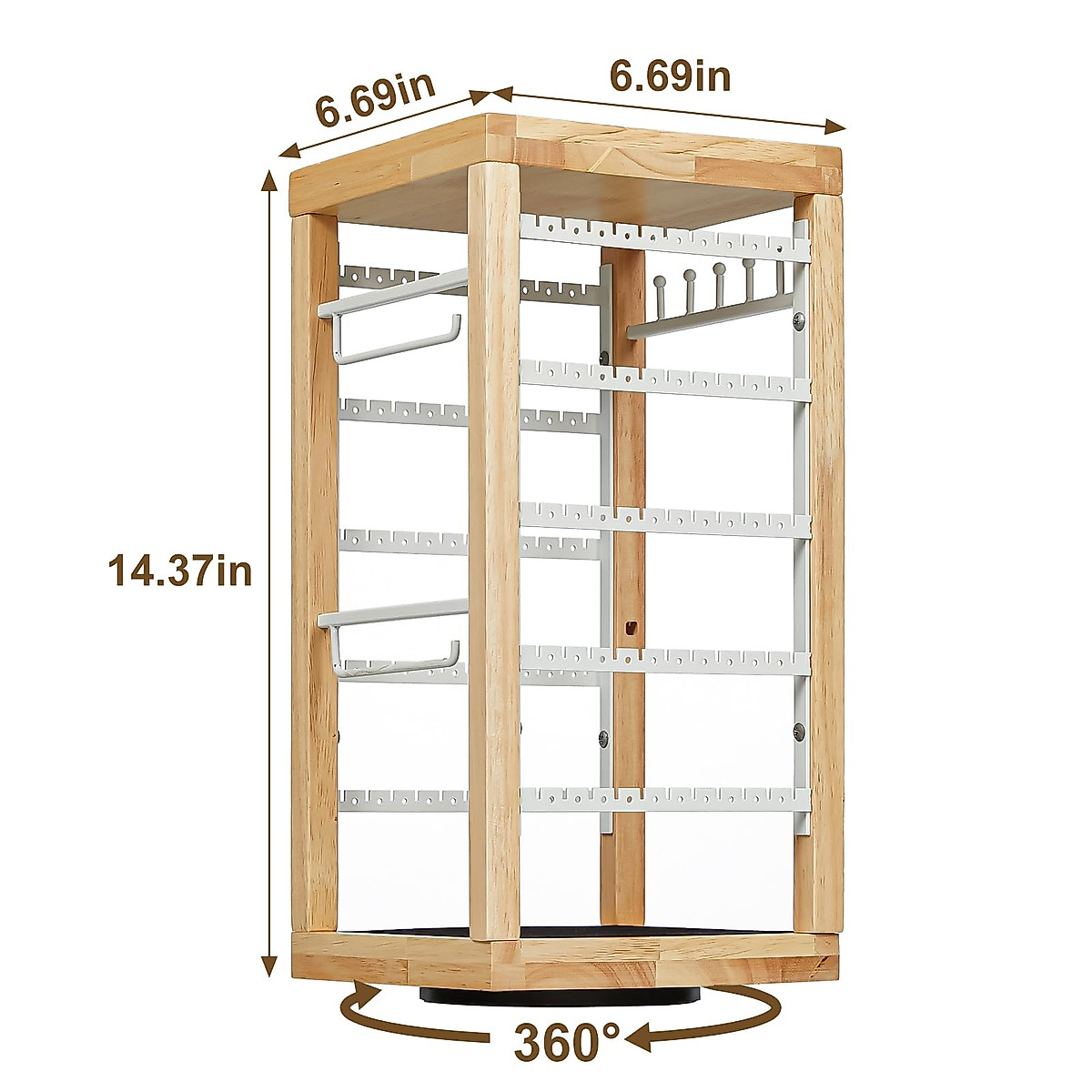 X-cosrack 360° Rotating Earring Holder and Jewelry Organizer Stand, 7 Tiers Earring Display with Ring Tray, 210 Holes for Stud Earring Organizer, Jewelry Holder Rack for Necklace Bracelets Ring Girls