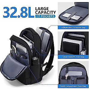 OIWAS Travel Laptop Backpack, Lightweight Business Work Backpack for Men 15.6inch Carry On Backpack with USB Port, 32.8L Large Airline Approved Laptop Daypack (Black)