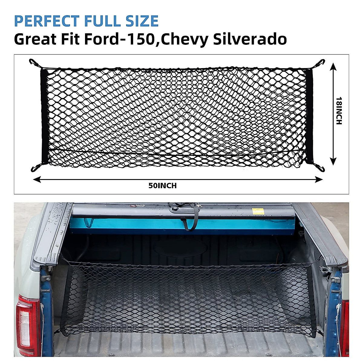 KARCOCA Truck Bed Cargo Net for Trunk Storage，Mesh Storage Cargo Trunk Organize Grocery Holder，Cargo Net for Pickup Truck Bed Automotive Cargo Nets