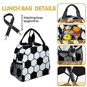 Sharecolor Soccer Backpack with Lunch Box - Set of 3 School Backpacks Matching Combo - Cute White Bookbag and Pencil Case Bundle