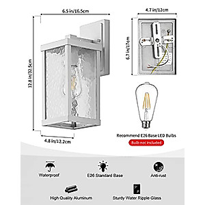 Youroke Outdoor Wall Lantern White, Modern Waterproof Wall Sconces Light Fixtures, Anti-Rust Aluminum Wall Mount Lamp with Water Ripple Glass Shade, Porch & Patio Lights for House Garden Entryway