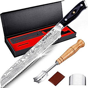 MOSFiATA Bread Knife 8” Ultra Sharp Serrated Knife, German High Carbon Stainless Steel EN1.4116 Bread Slicer with Bread Lame, Micarta Handle, Durable Bread Cutting Knife for Bread, Cake, Bagels