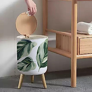 Small Trash Can with Lid for Bathroom Kitchen Office Diaper Set tropical leaves white background watercolor wrapping textile Bedroom Garbage Trash Bin Dog Proof Waste Basket Cute Decorative