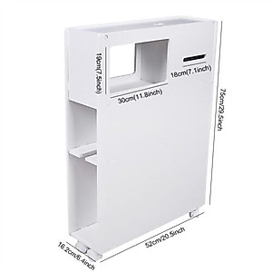 Xuthusman Slim Bathroom Floor Cabinet Toilet Storage Organizer W/Shelf Free Standing Cabinet with Slide Out 2 Drawer and Wheels White