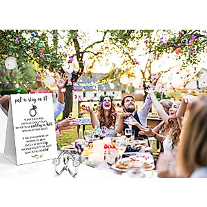 Minimalist Bridal Shower Theme Decorations,Put A Ring On It Game,Don't Say Bride Games,Bridal Shower Games,Wedding Shower,Engagement Party Games(1 Sign And 50 Plastic Diamond Rings)-3