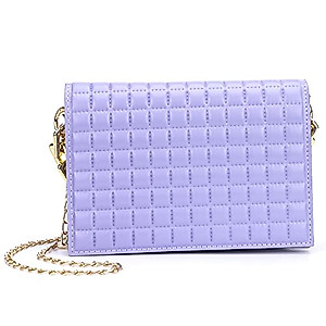 Olivia Miller Women's Fashion Ethan Quilted Texture PU Vegan Leather w Chunky Gold Chain Detail n Front Flap, Lavender Small Crossbody Bag, Evening Everyday Casual Work Purse Handbag