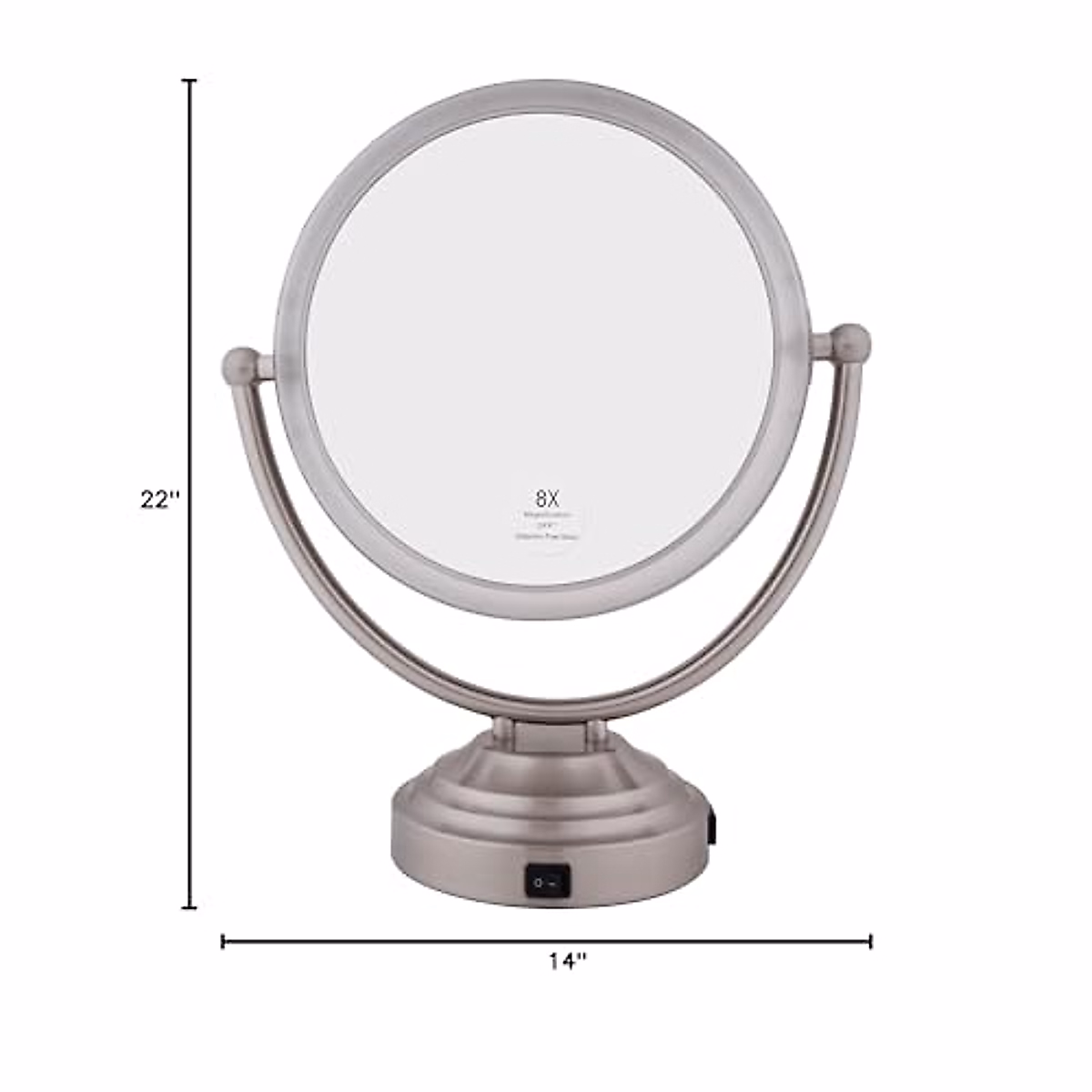 Floxite Lighted Mirror, 8X Plus 1X Magnification, Brushed Nickel, 11"
