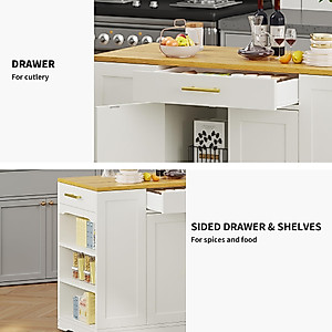 YITAHOME 53 inch Large Rolling Kitchen Island with Trash Can Storage Cabinet, Portable Mobile Islands Table Long Floating Movable w Wheels Cabinet for 13 Gallon Garbage Bin 2 Drawer, White Oak