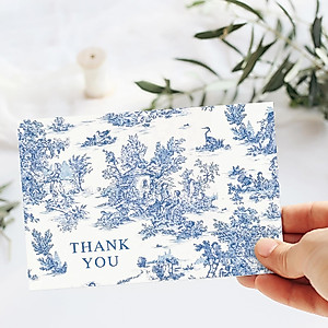 Whaline 24 Pack Blue White Thank You Cards with Envelopes Stickers Vintage Farmhouse Greeting Cards Chinoiserie Blank Note Cards for Birthday Baby Shower Party Supplies