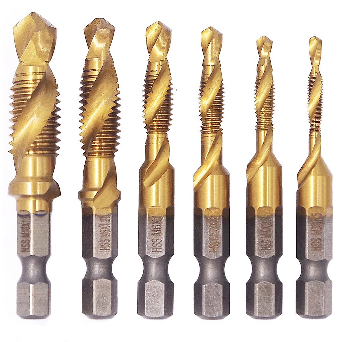 Wolfride 6PCS Tapping Drill Bit Set Metric Drill Tap Combination Bit Set M3 M4 M5 M6 M8 M10 Spiral Tap Drill Bit