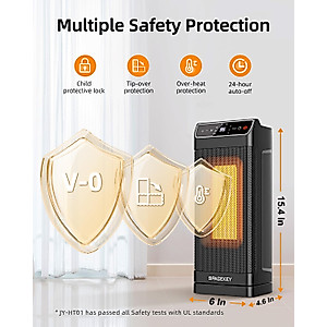 Space Heater, Electric Space Heaters for Indoor Use with Thermostat, Remote, 1-12H Timer, 70°Oscillation and Overheat Protection, 1500W PTC Ceramic Fast Safety Heat for Office Bedroom (Black)