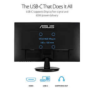 ASUS 23.8” 1080P Monitor (VZ24EHE) - Full HD, IPS, 75Hz, 1ms, Adaptive-Sync/FreeSync, Low Blue Light, Flicker Free, Ultra-Slim, VESA Mountable, Frameless, HDMI, VGA (Renewed)