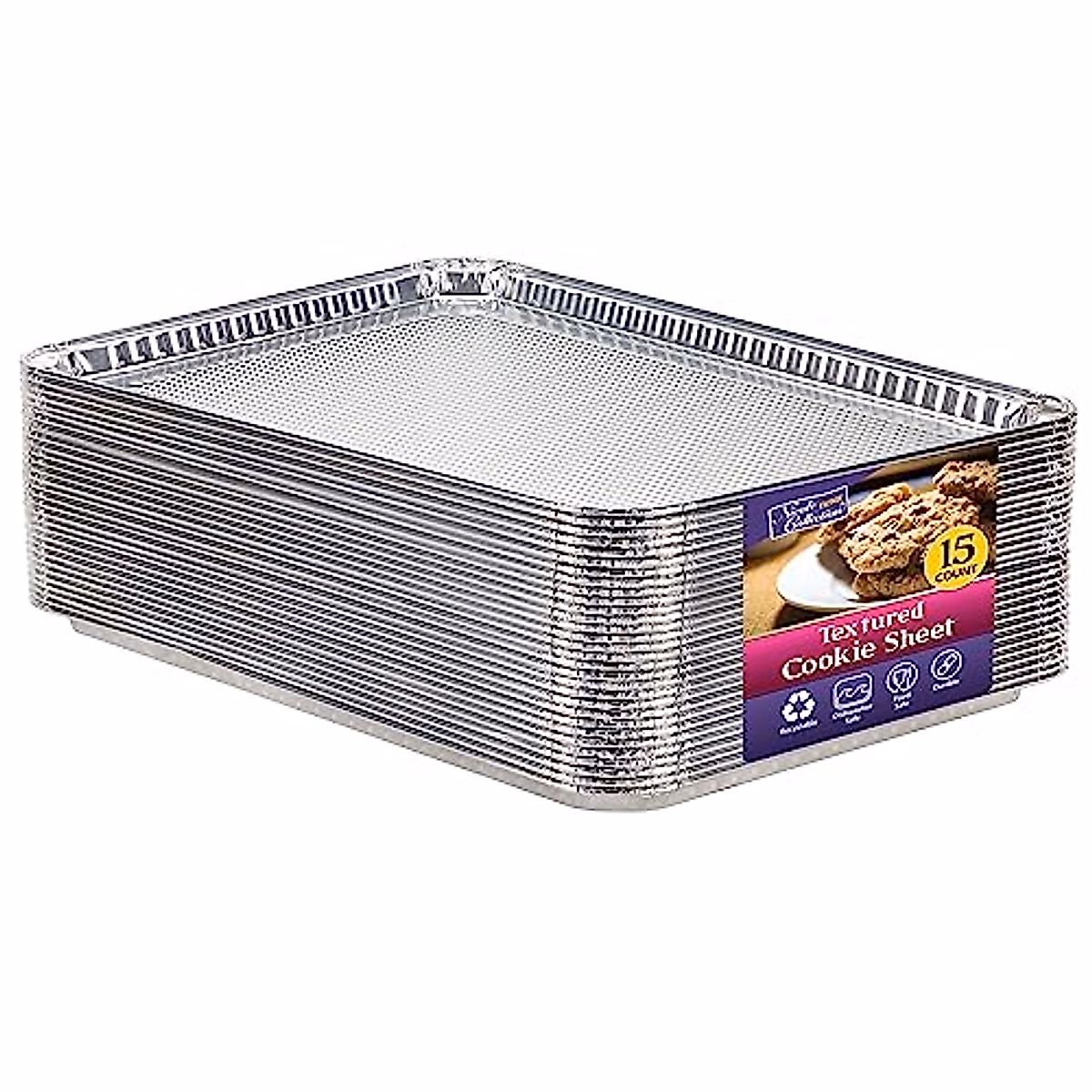Aluminum Pans Half Size Textured Cookie Sheet 15 Count Durable Nonstick Baking Sheets 15.87" x 11" - Sheet Pan, Baking Tray, Cookie Sheets, Foil pans, Foil trays, Sheet Baking Pans