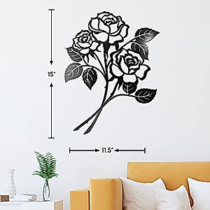 Vivegate Rose Wall Decor Black Metal Art - Rose Flower Wall Decor Black Metal Wall Decor for Living Room Giant Roses (Medium - 15"X11.5")