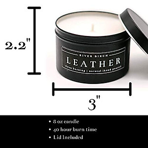 River Birch Candles Leather Scented Candle | Premium, All-Natural, Non-Toxic, Soy Candles | 8 oz. Black Matte Tin Travel Candle | Cozy Relaxing Gifts for Home