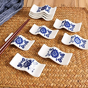 Woonsoon Ceramic Chopsticks Rest Rack Set of 8,Chinese Style Dinner Spoon Stand Knife Fork Holder Chopsticks Stand