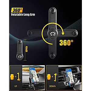 AiHiwvol Phone Holder for Car [Longer Steel Hook] Air Vent Car Phone Mount Universal Extension Arm Cell Phone Holder Car Vent Hands Free Clamp [Thick Case Friendly] Compatible with All Smartphones