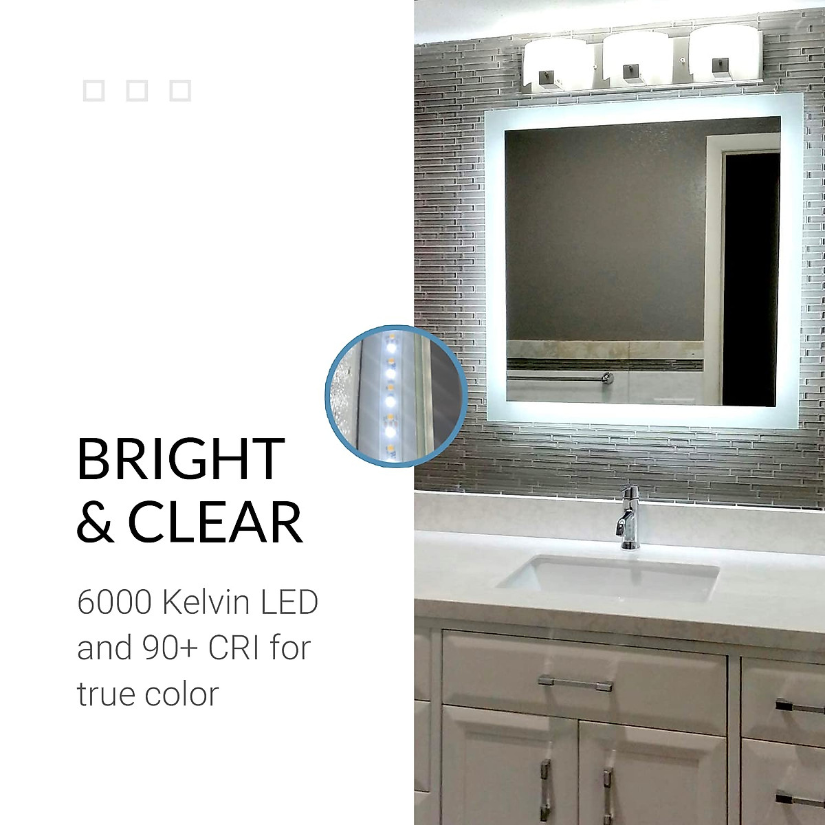 Mirrors & Marble LED Bathroom Mirror with Lights - Side Lit Rectangular Mirror for Vanity, Bedroom or Shower - Anti Fog & Wall-Mounted - Modern Home Decor (20" Wide x 28" Tall)