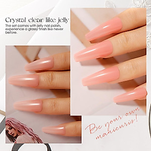 ROSALIND Gel Nail Polish Set,35 Pcs Pink Red jelly White Gel Polish Collection Summer Starter Set Glitter Nail Polish Pink Colors with Glossy & Matte Top Base Coat Nail Art Gift for Manicure