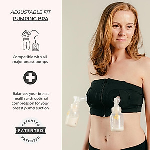 Hands-Free Pumping Bra - Comfortable, Adjustable, Customizable - Converts Nursing Bra or Maternity Bra to Breast Pump Bra - Bra for Breastfeeding Pumps for Women - XS/L - Black