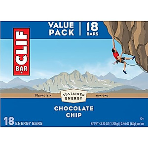 CLIF BAR - Chocolate Chip - Made with Organic Oats - 10g Protein - Non-GMO - Plant Based - Energy Bars - 2.4 oz. (18 Pack)