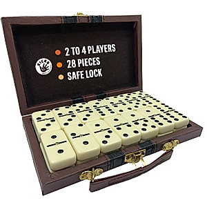 Kicko Premium Classic Domino Set - Jumbo - Double Six - 28 Thick Pieces in Durable Wooden Vegan Leather Box for Boys, Girls, Adults, Kids Party Favors and Game Night Use - Up to 2-4 Players