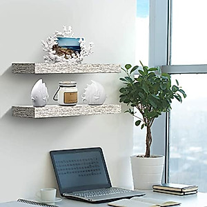 Sorbus Floating Shelves for Wall - 2 Pack Coastal Beach Wall Decor for Bedroom, Bathroom, Nursery, Living Room, Office, Home & Kitchen - White Rustic Wood Hanging Wall Shelf for Books, Frames, Trophy