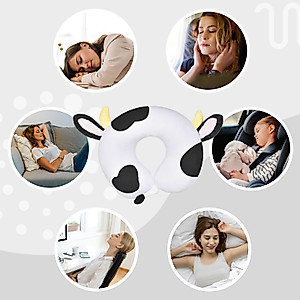 GLCS GLAUCUS Kid Travel Pillow for Car Airplane Soft Kids Neck Pillow for Head Chin Support Cute Animal U Shaped Travel Pillow Portable Essential for Road Trip Traveling White Cow