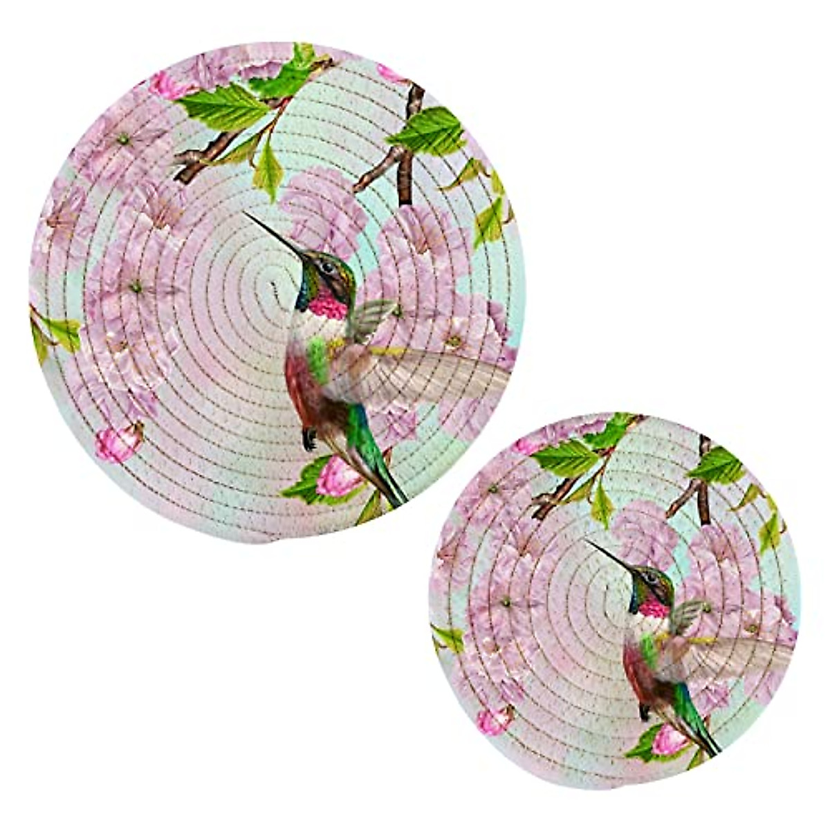 Trivets for Hot Pots Dishes Heat Resistant, Hummingbird Hot Mats Pads for Kitchen Decorative Counter Tops Dining Washable Pot Holder Coasters Set