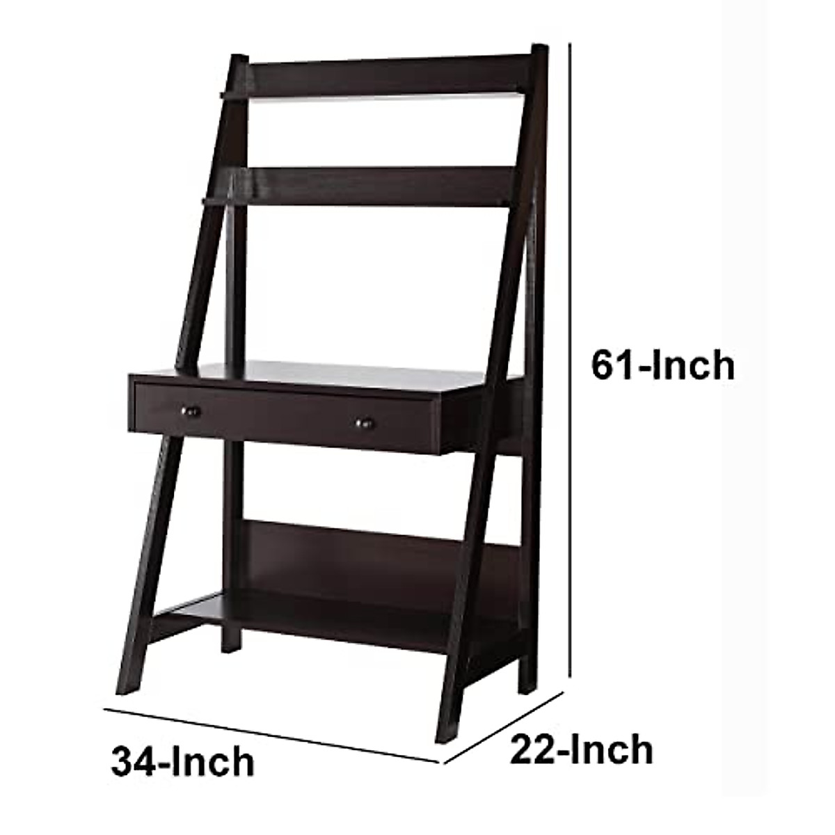 Benzara Contemporary Style Ladder Home Office Desk with 3 Open Shelves and 1 Drawer, Brown