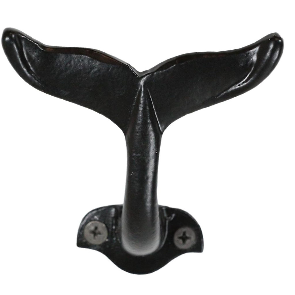 Ebros Set of 2 Cast Iron Rustic Black Coated Finish Nautical Baleen Blue Whale Tail Wall Hook Hangers Coastal Themed Wall Mount Coats Hats Keys Hooks Decor Hanging Fish Whales