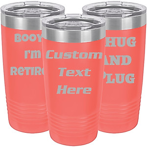 OEZZO Coral Customized Tumblers, Double Wall Personalized Bottles, Laser Engraved Text for Special Holidays, Birthdays, Anniversaries, Travel Mugs for Coffee (Coral, 20oz)