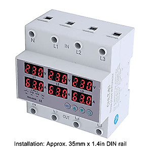 Fewb Digital 3 Phase DIN Rail Voltmeter Ammeter, AC 390‑500V Electricity Usage Monitor Power Meter Voltage Amps Watt Kwh Frequency Power Factor Meter Multimeter Current Power Tester(63A)