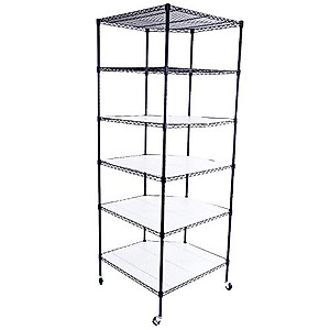 lapday 6 Tiers Corner Shelf, Adjustable Metal Free Standing Wire Shelving Unit Corner Storage Rack with Wheels for Living Room, Bathroom, Kitchen, 27" L x 27" W x 71" H (Black)