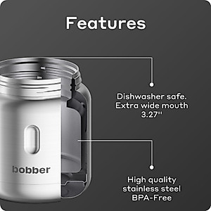 BOBBER Jerrycan - 16 oz Insulated Stainless Steel Thermo Food Jar With Extra-Wide Mouth and Built-in Folding Spoon - Keeps Hot for 10 Hours and Cold for 15 Hours (Matte)