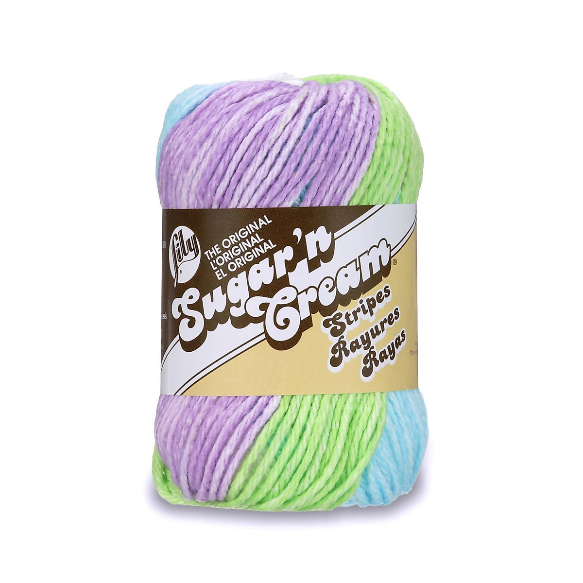 Lily Sugar and Cream Cotton Yarn, Violet Stripes, 2 oz.